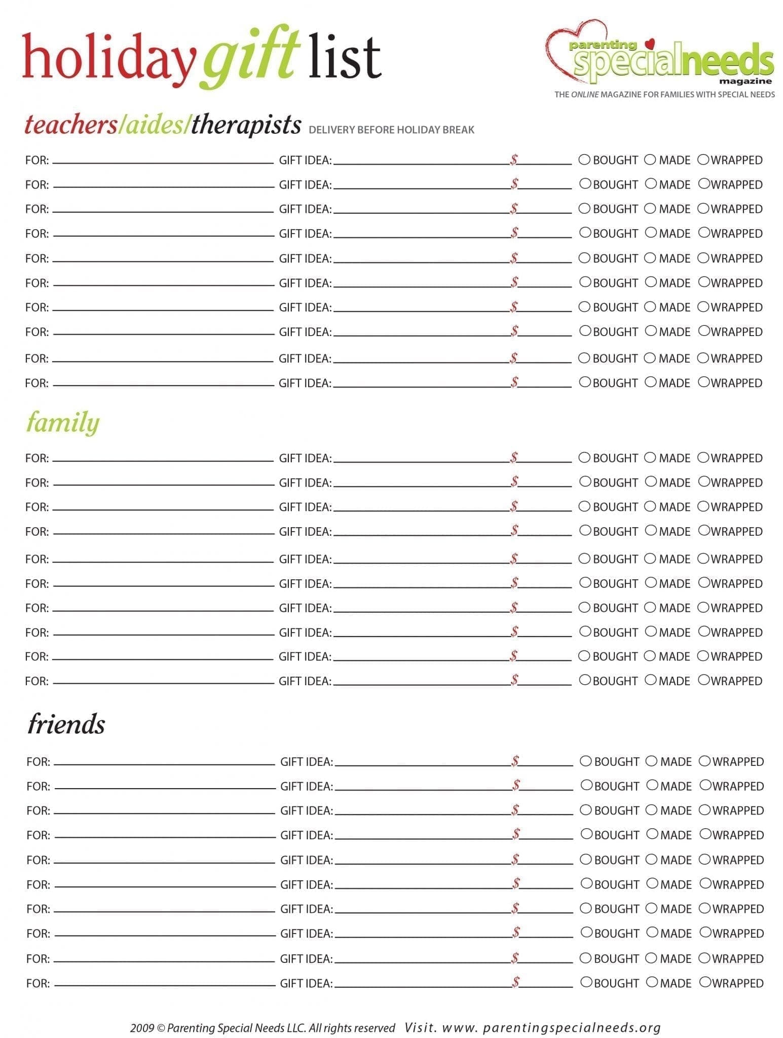 Holiday Gift List Form - Helping to Simplify Your Gift Giving ...