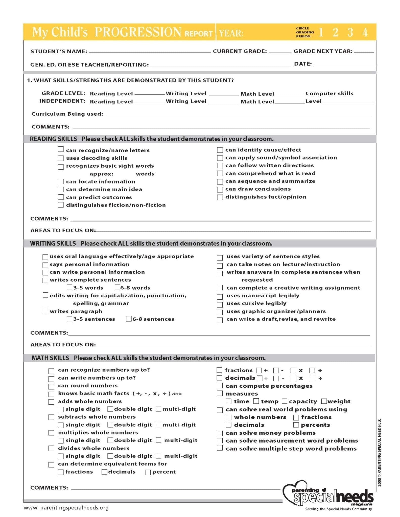 My Child's ESE Progression Report - Parenting Special Needs Magazine