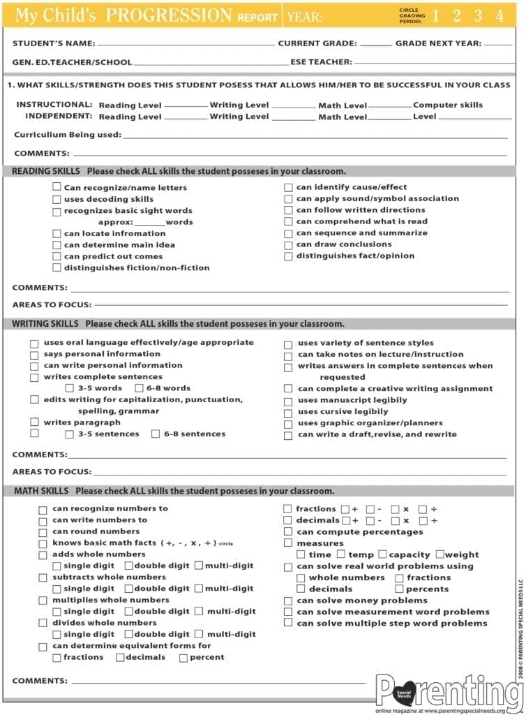 My Child's ESE Progression Report - Parenting Special Needs Magazine