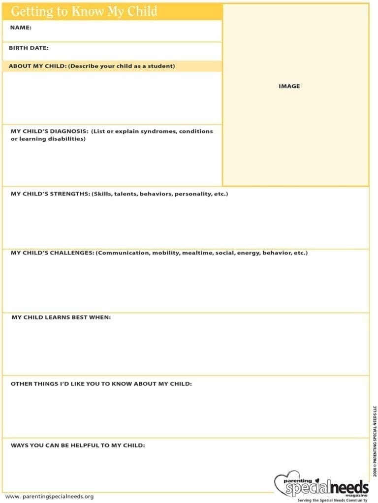 PSN Teacher's Cheat Sheet Form School - Parenting Special Needs Magazine