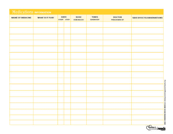 PSN My Child’s Medications Form – Parenting Special Needs Magazine