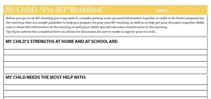 My Child’s Pre-IEP Worksheet - Parenting Special Needs Magazine