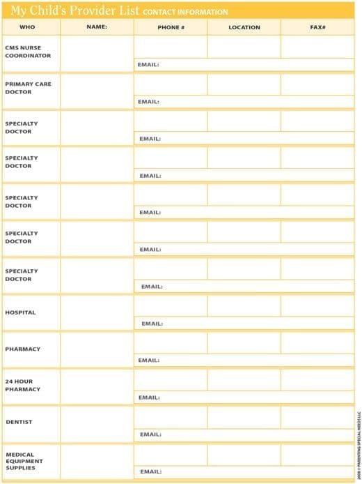 My Child’s Medical Provider List Contact Information – Parenting ...